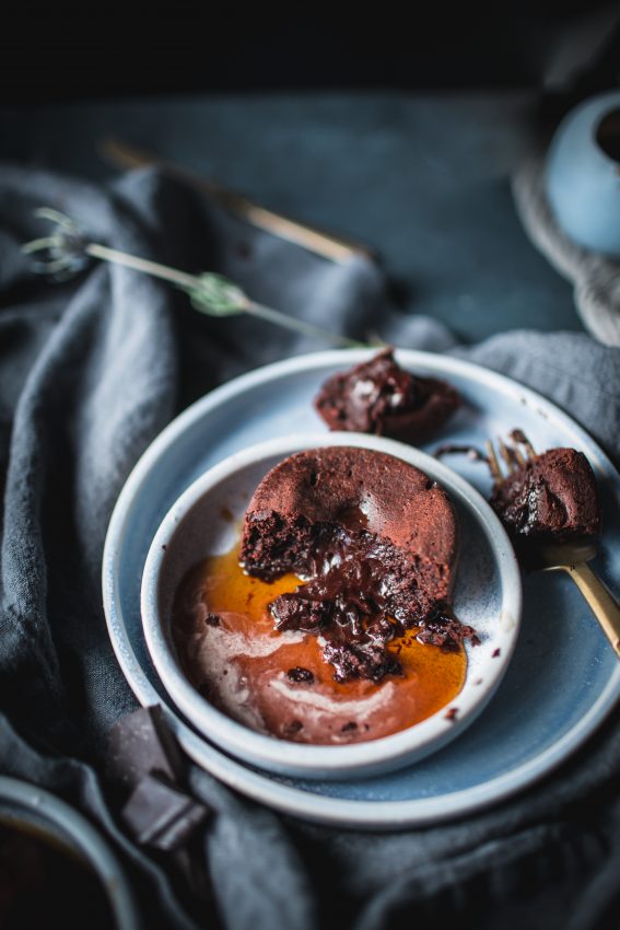 Molten Fudge Cakes with Cold Brew Syrup - Adventures in Cooking