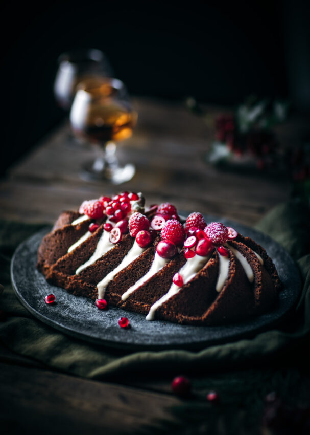 Gingerbread Loaf Cake with Brandy Soaked Cherries | Adventures in Cooking