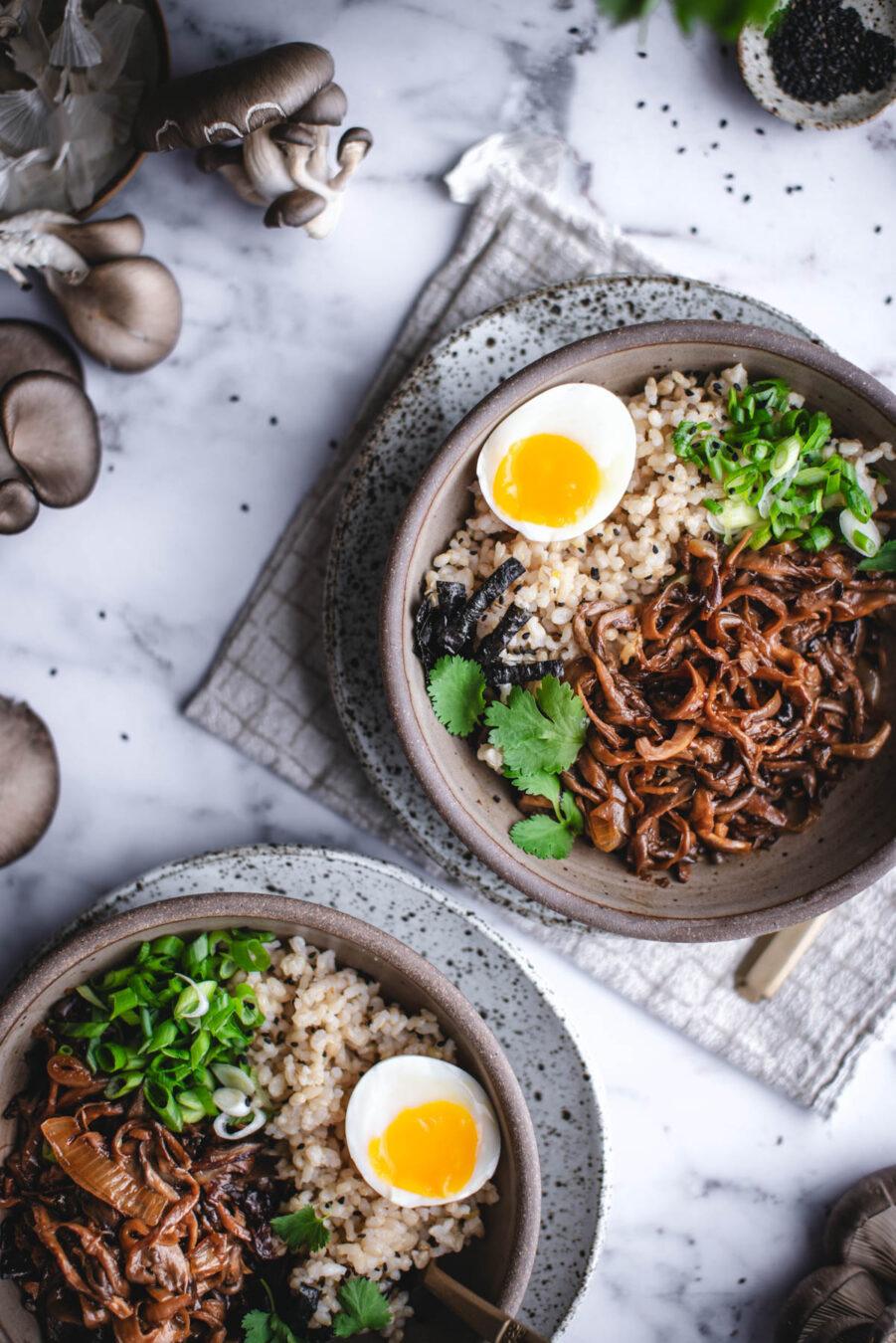Shredded Mushroom Teriyaki Bowls with Soft Boiled Eggs | Adventures in ...