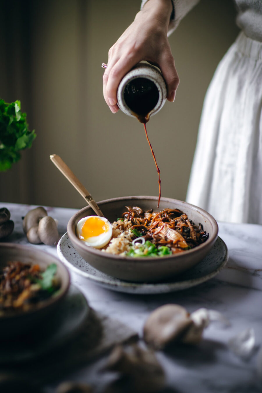 Shredded Mushroom Teriyaki Bowls with Soft Boiled Eggs | Adventures in ...